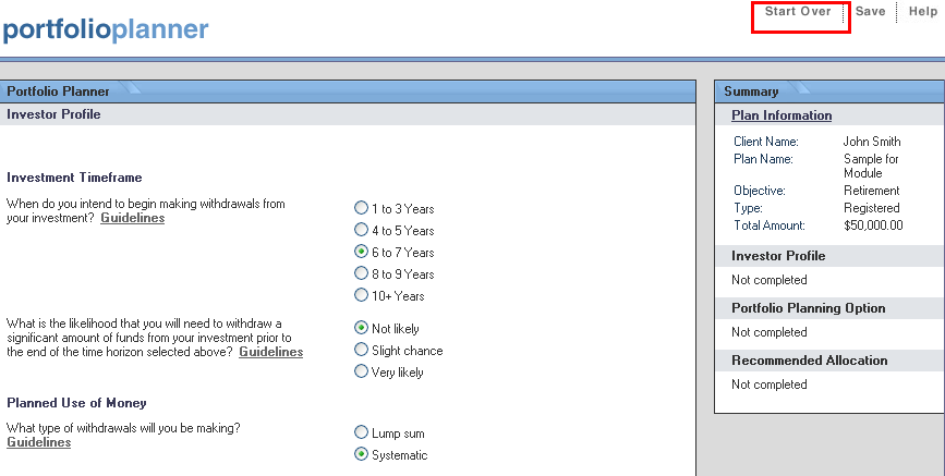Entering Data in the Portfolio Planner